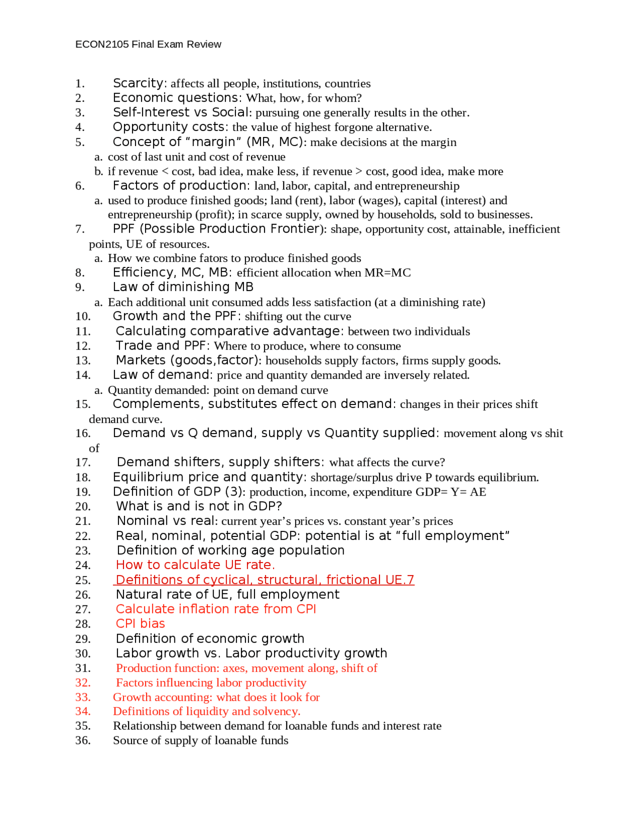 Final Exam Review Sheet Principles Of Macroeconomics Econ 2105