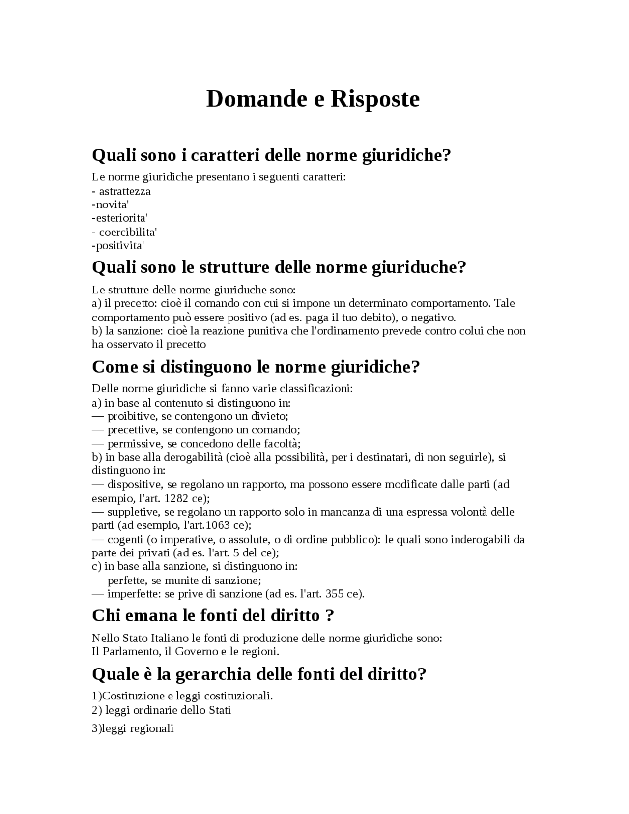 Diritto privato - Domande e risposte - Docsity