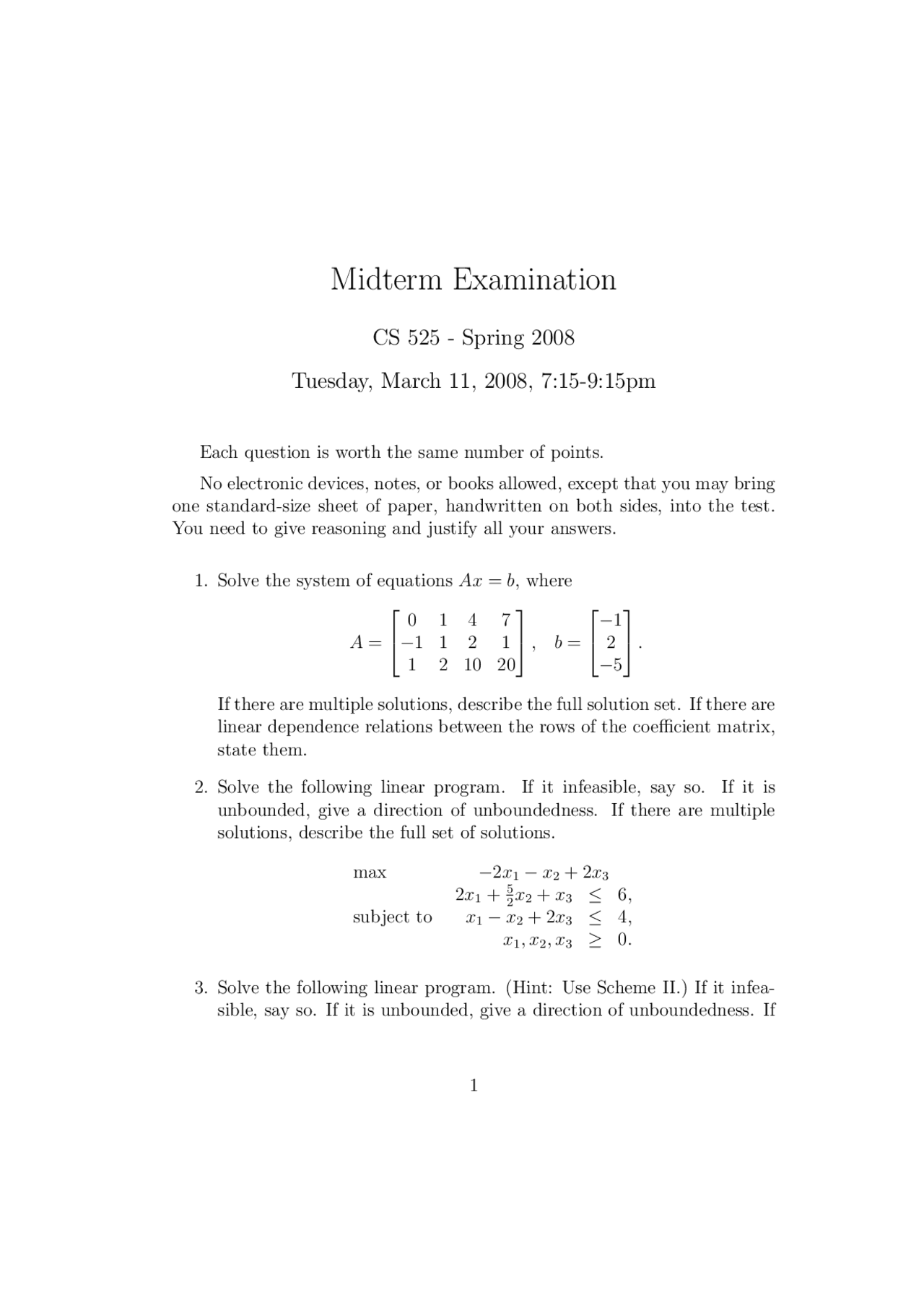4 Solved Problems On Linear Programming Methods Midterm Exam Comp