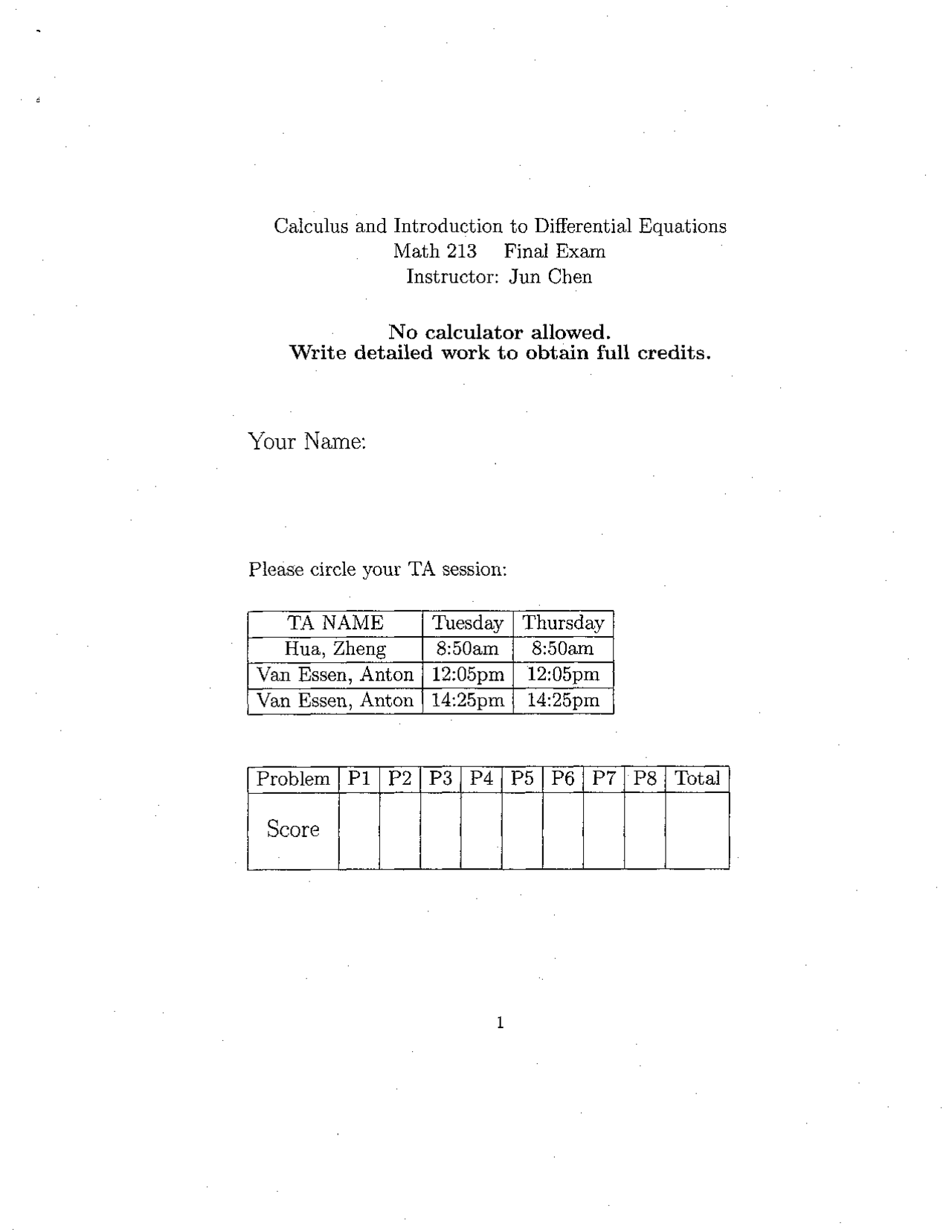 Final Exam Questions For Calculus And Introduction To Differential