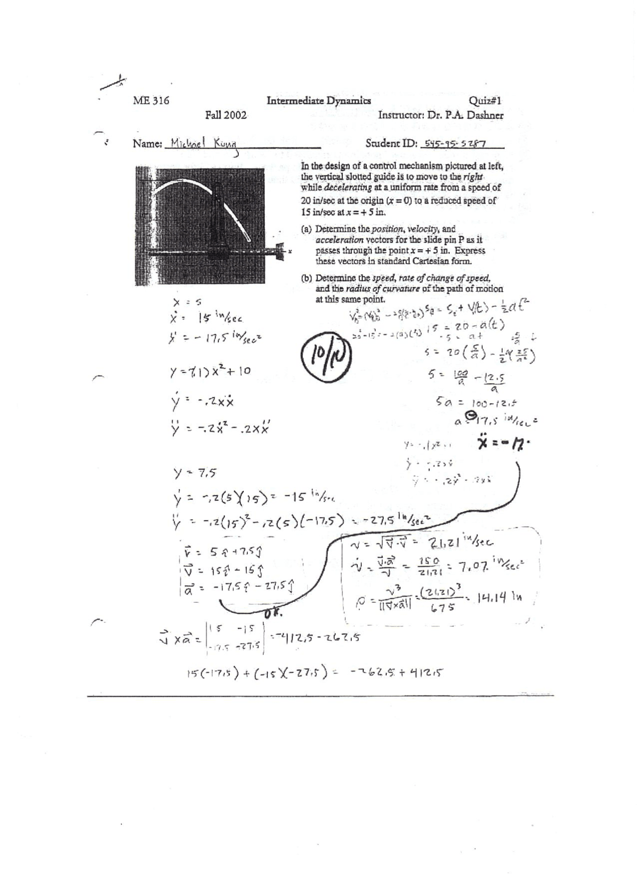 Quiz With Solution Key Intermediate Dynamics Fall 2002 Me 316