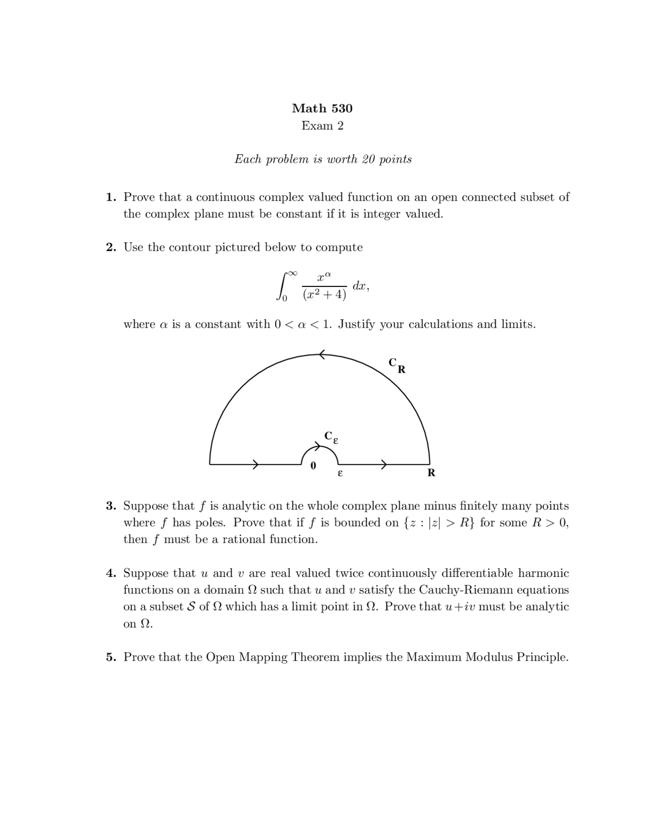 Functions Of A Complex Variable I Exam 2 Review Ma 53000 Docsity