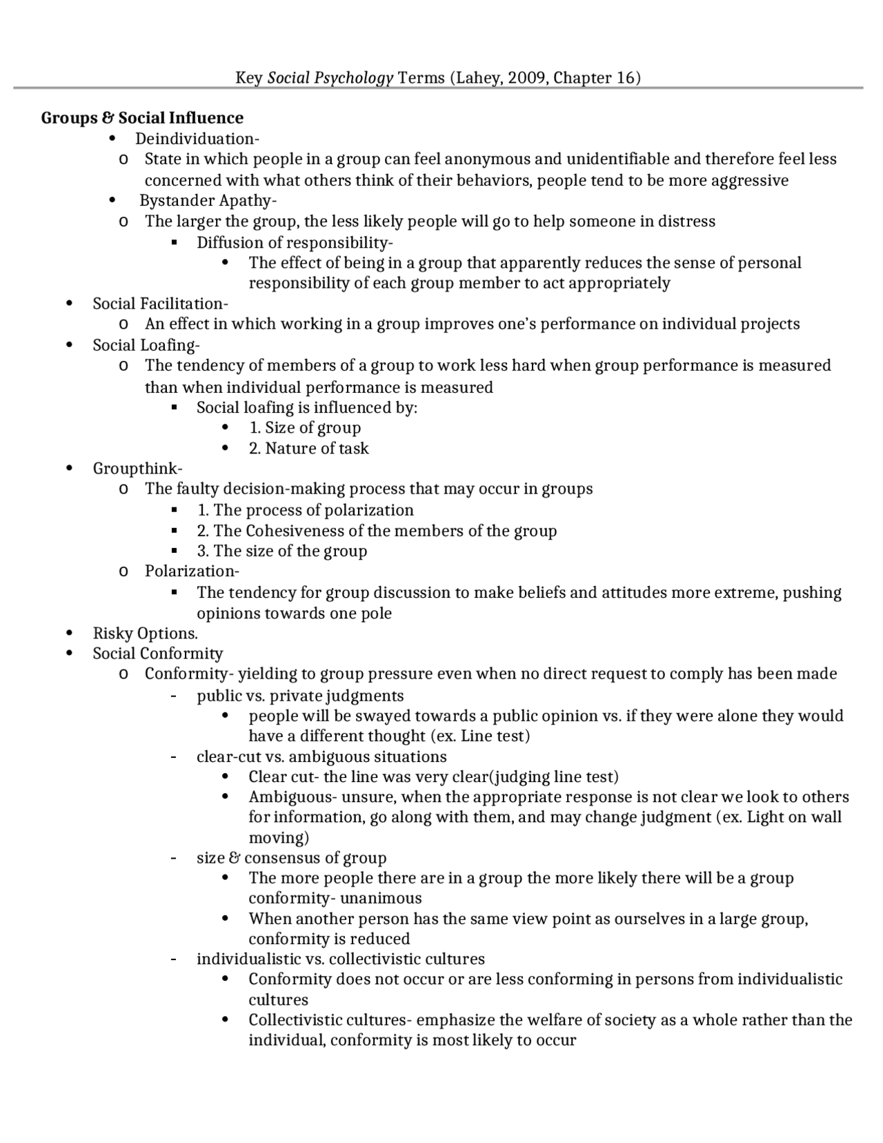 Groups and Social Influence, Attitudes and Persuasion - Class Notes ...