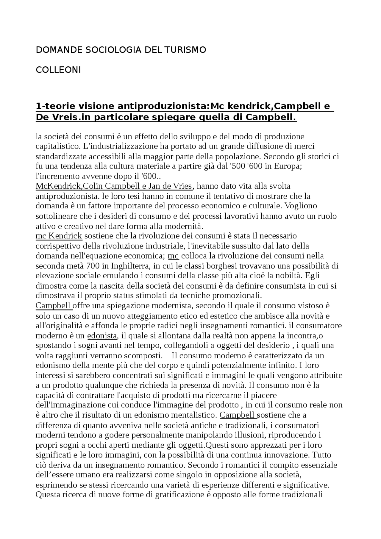 Sociologia Del Turismo Docsity