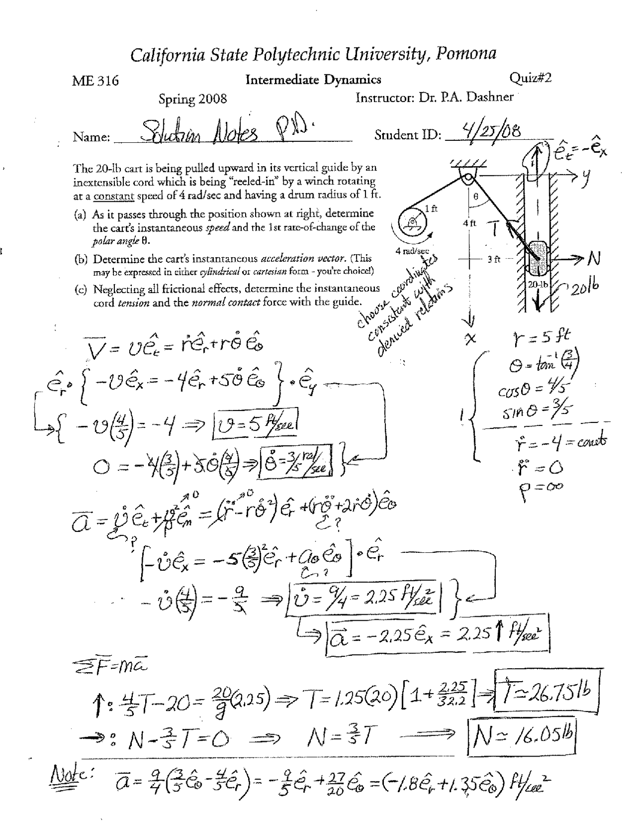 Practice Quiz 2 Solutions Intermediate Dynamics Me 316 Docsity