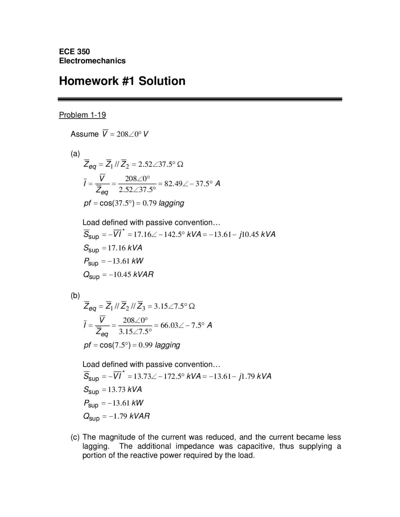 Problems with Solutions on Electric Power and Machines - Homework 1 ...