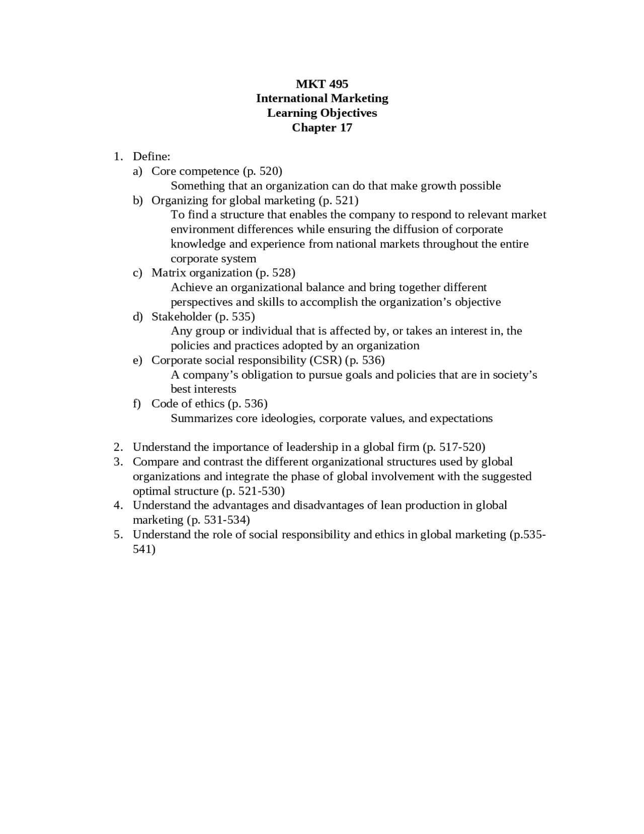 Chapter 17 Learning Objectives Lecture Notes Mkt 495 Docsity