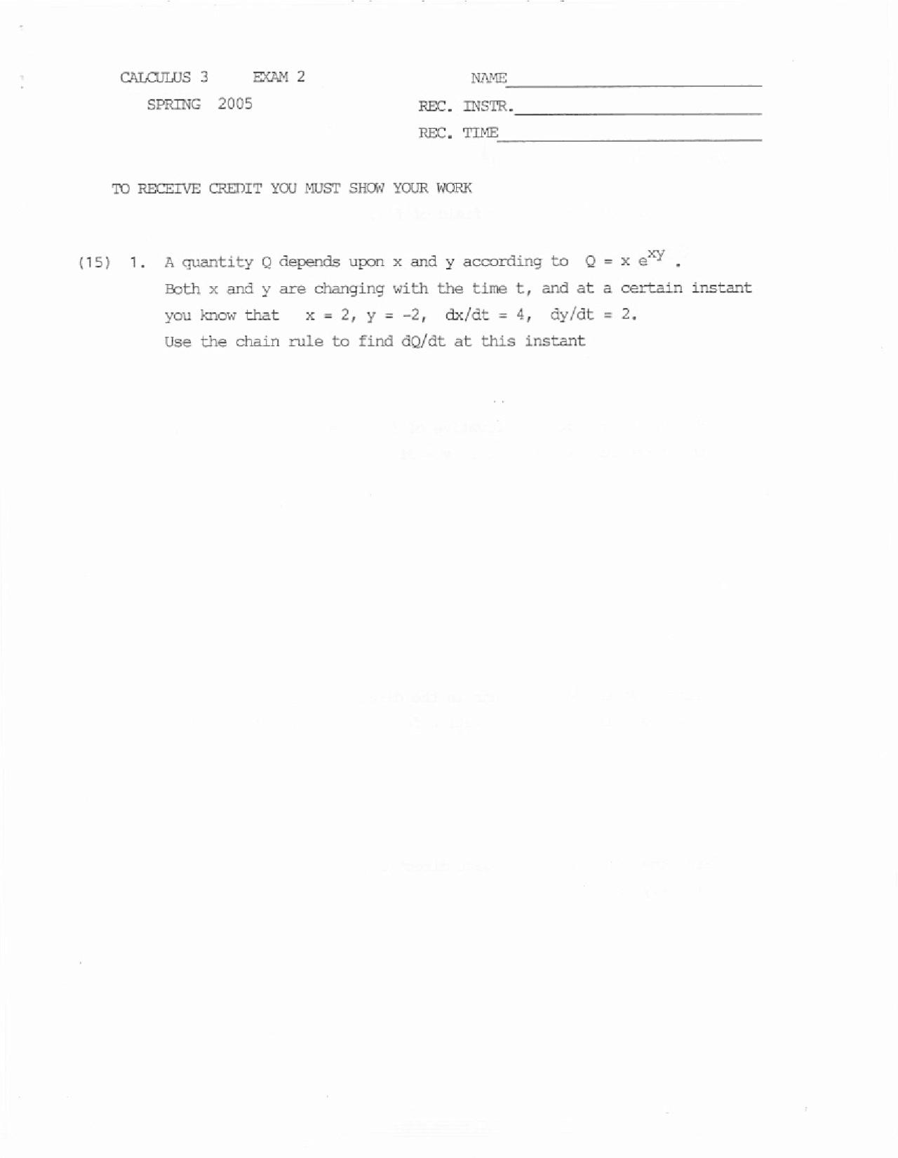 Exam 2 Questions Analytical Geometry And Calculus 3 Spring 2005