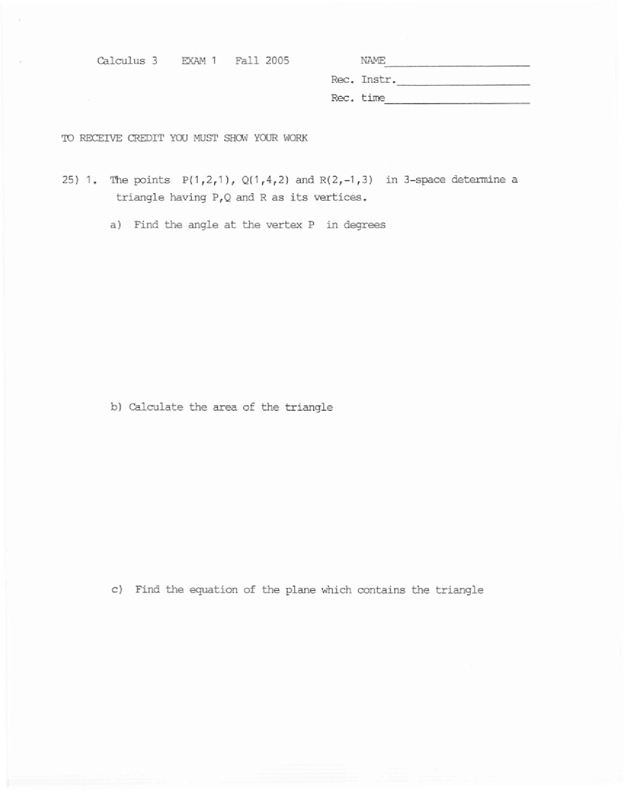 Practice Exam 1 Analytical Geometry And Calculus 3 Fall 2005 Math