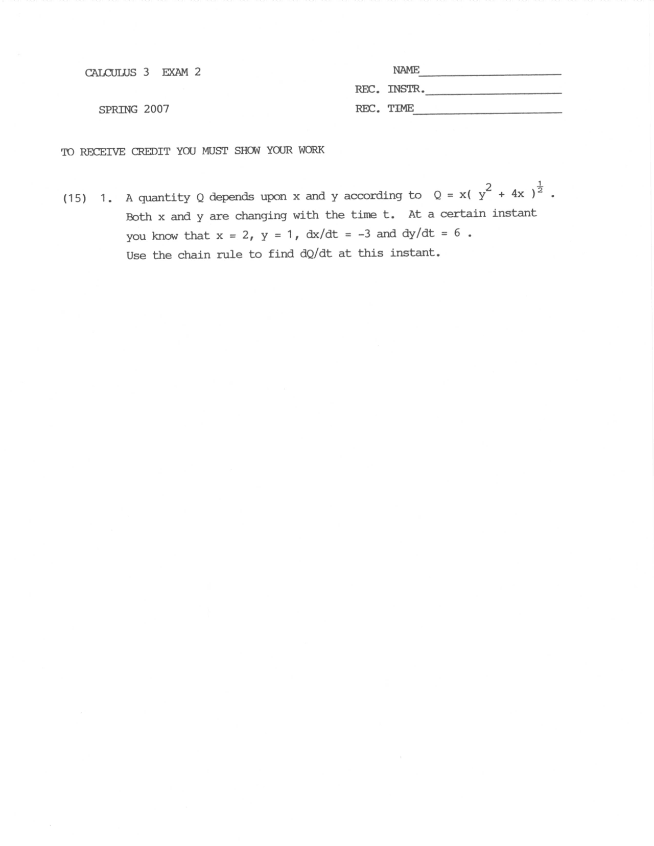 Exam 2 Practice Questions Analytical Geometry And Calculus 3 Math
