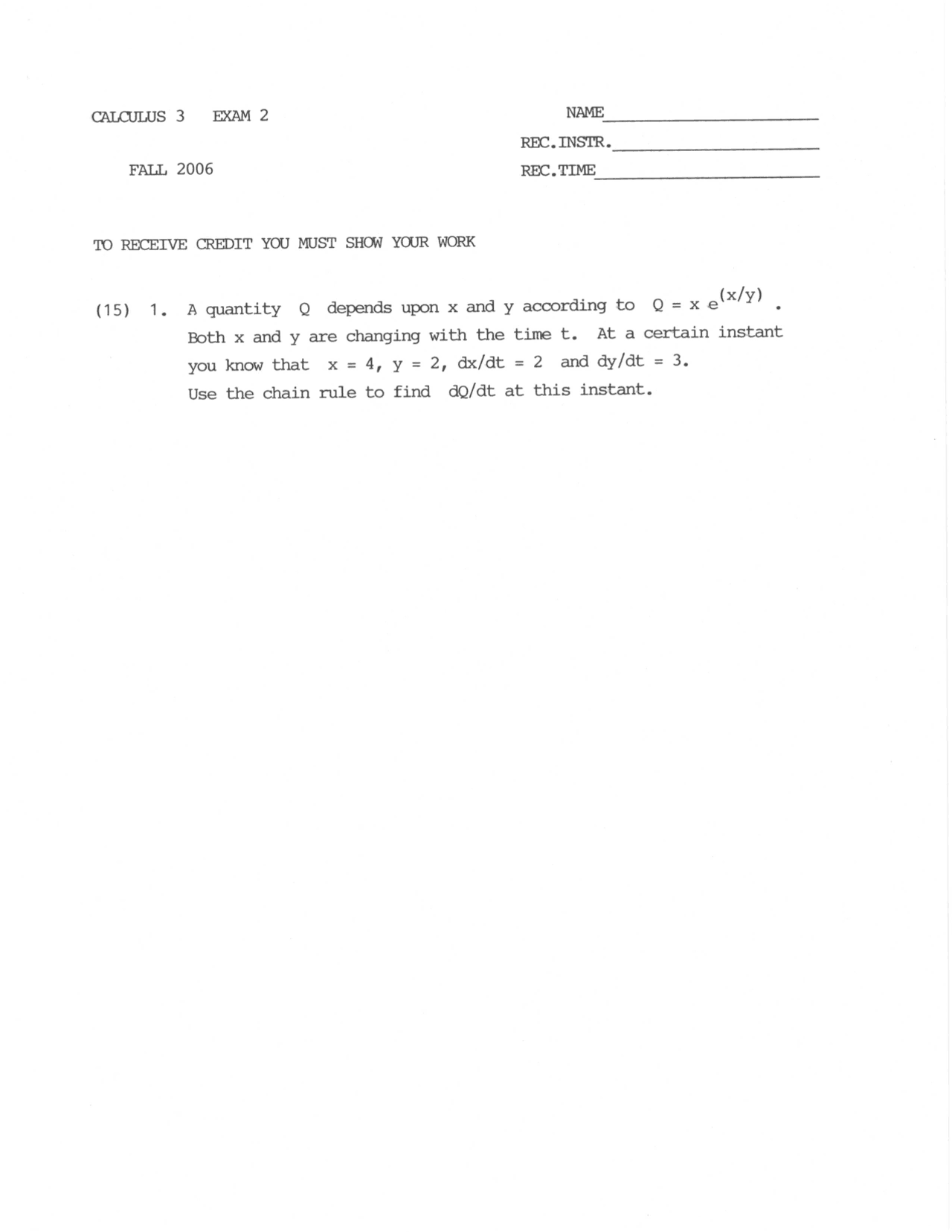 Exam 2 Questions Analytical Geometry And Calculus 3 Math 222 Docsity