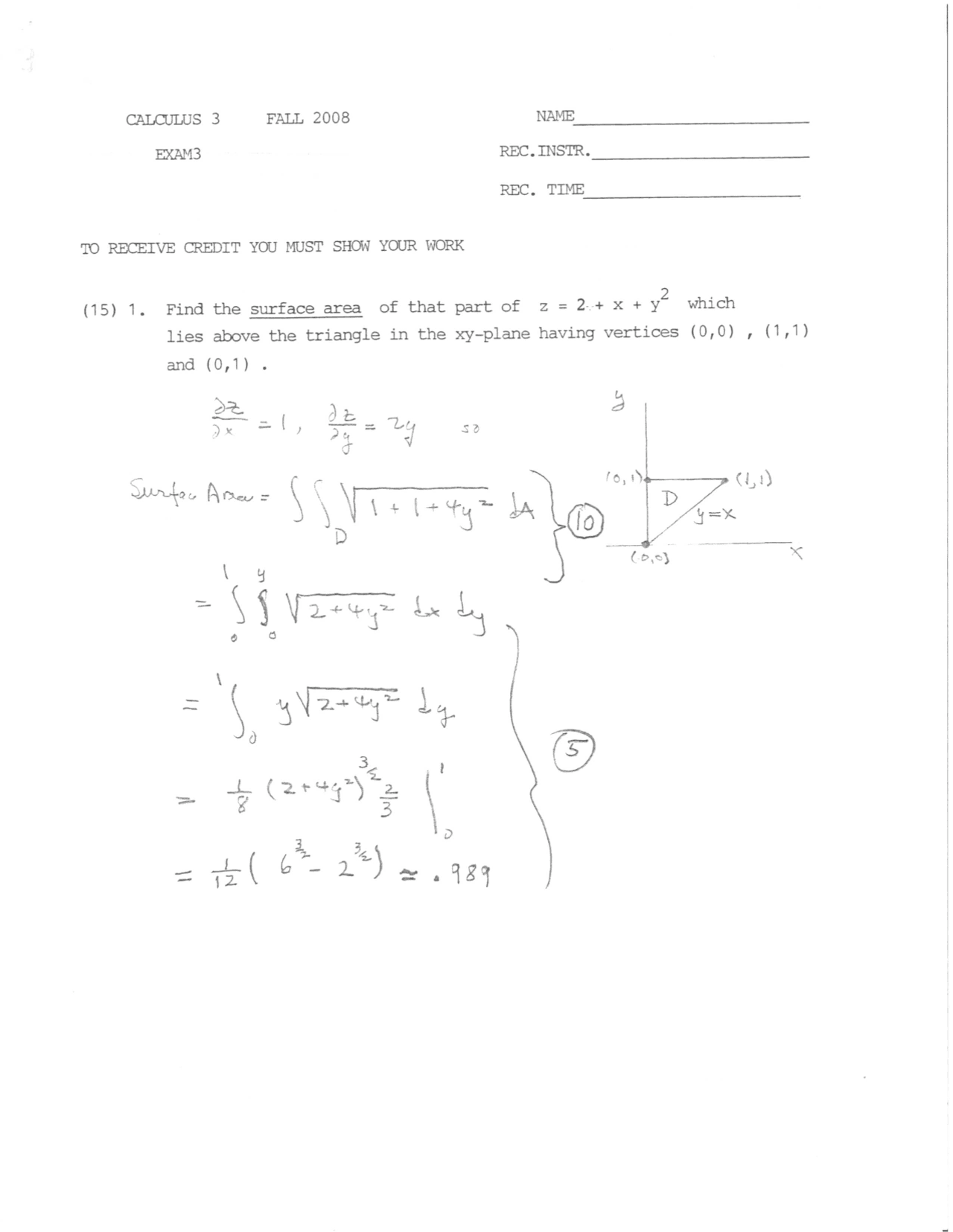 Solved Questions For Exam 3 Analytical Geometry And Calculus 3 Math