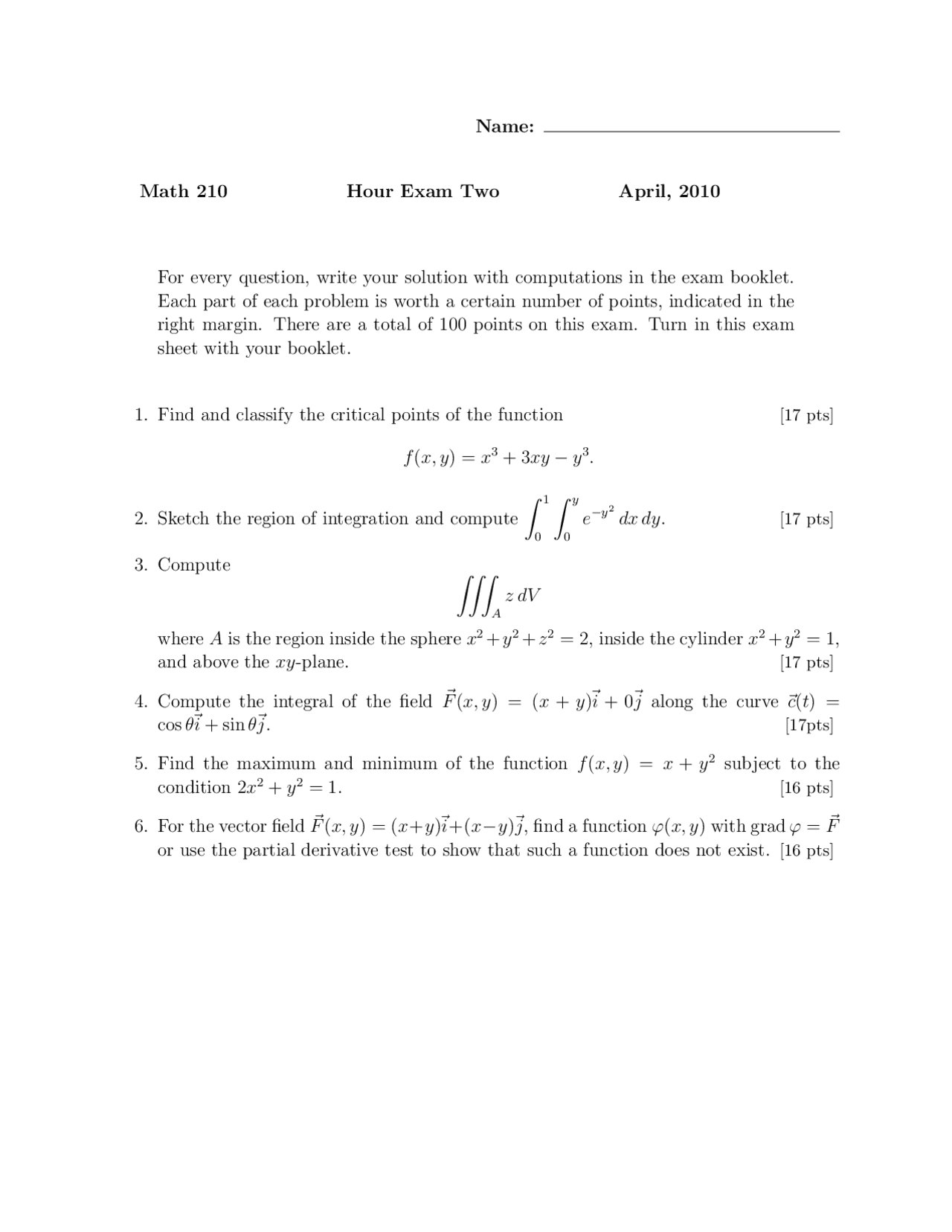 6 Solved Problems On Critical Point Of Function Exam 2 Math 210