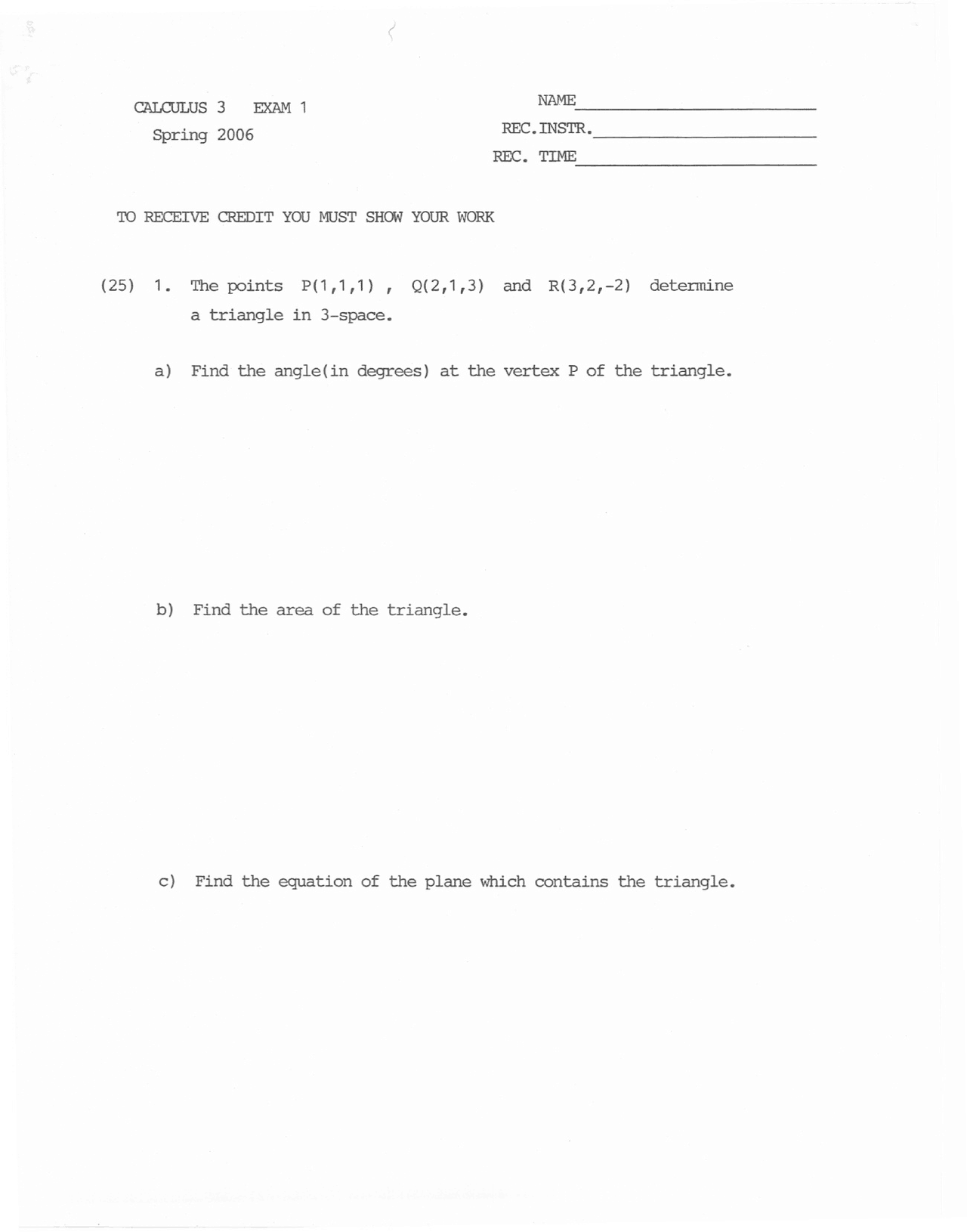 Sample Questions For Exam 1 Analytical Geometry And Calculus 3 Math