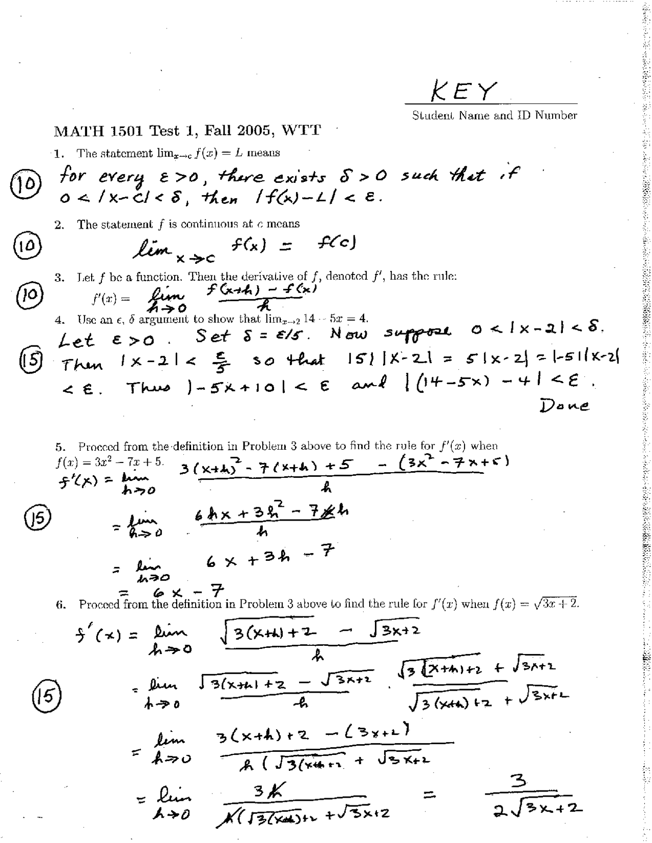 10 Solved Problems On Calculus L Examination 1 Math 1501 Docsity