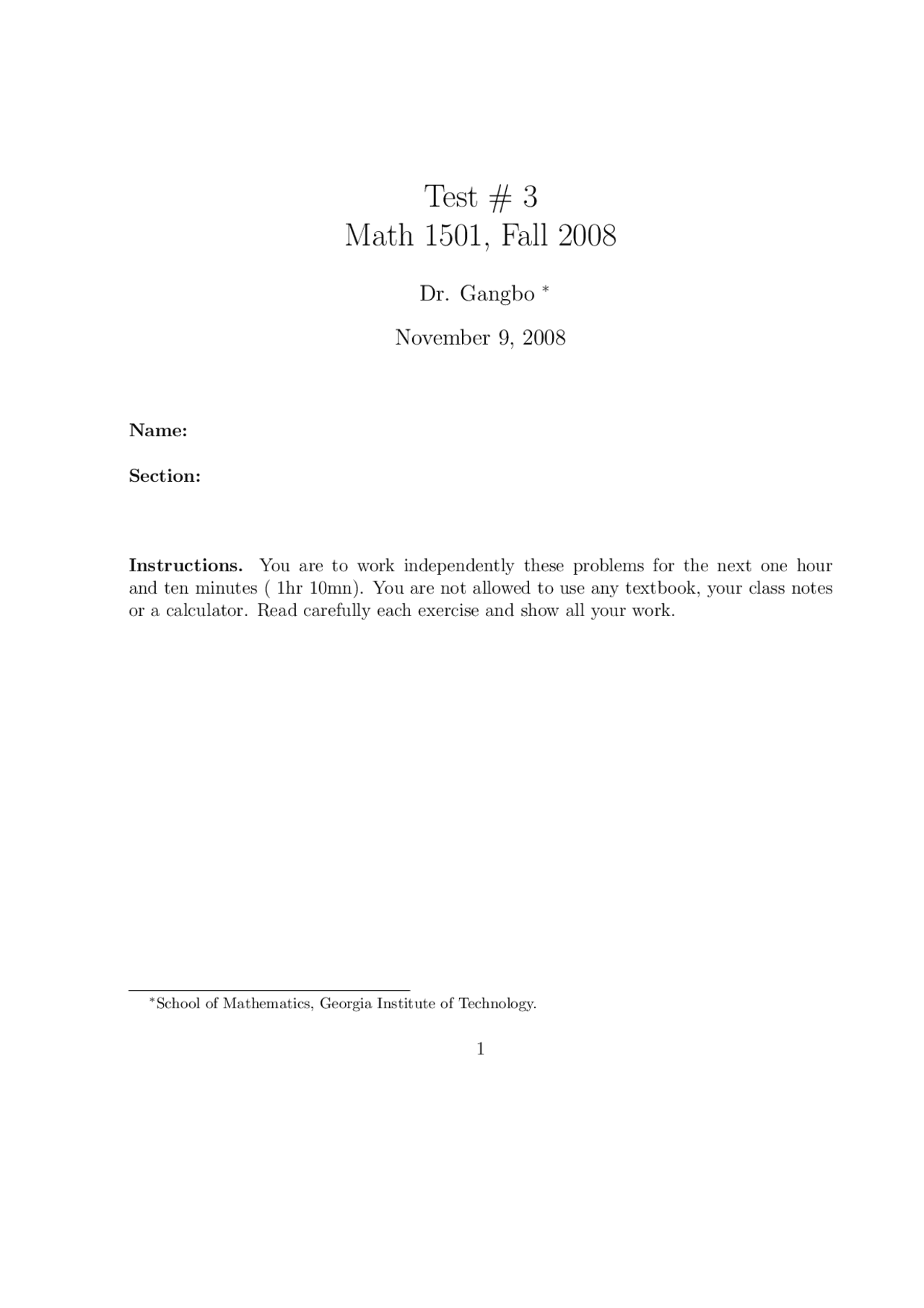 6 Exercise Questions Exam 3 Calculus I Math 1501 Docsity