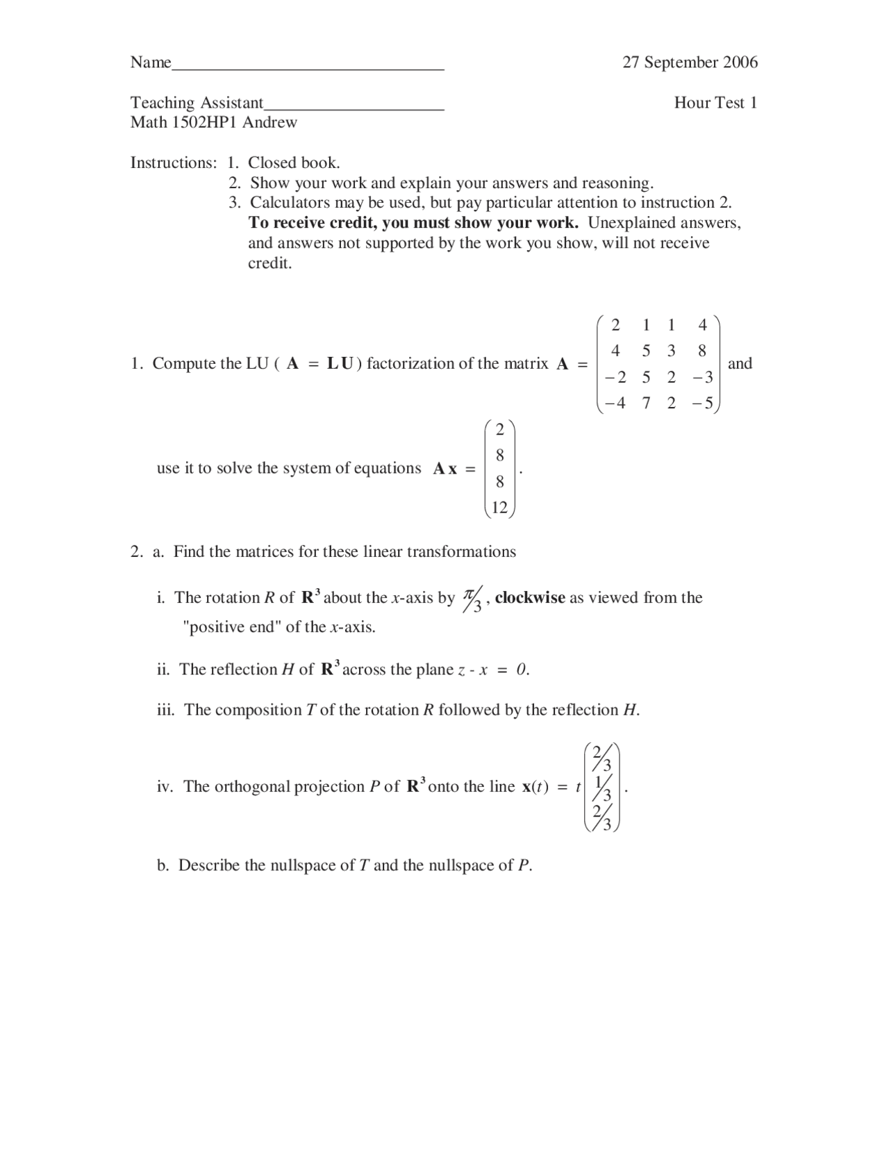 Solution To Exam 1 Honors Calculus Ii Math 1512 Docsity