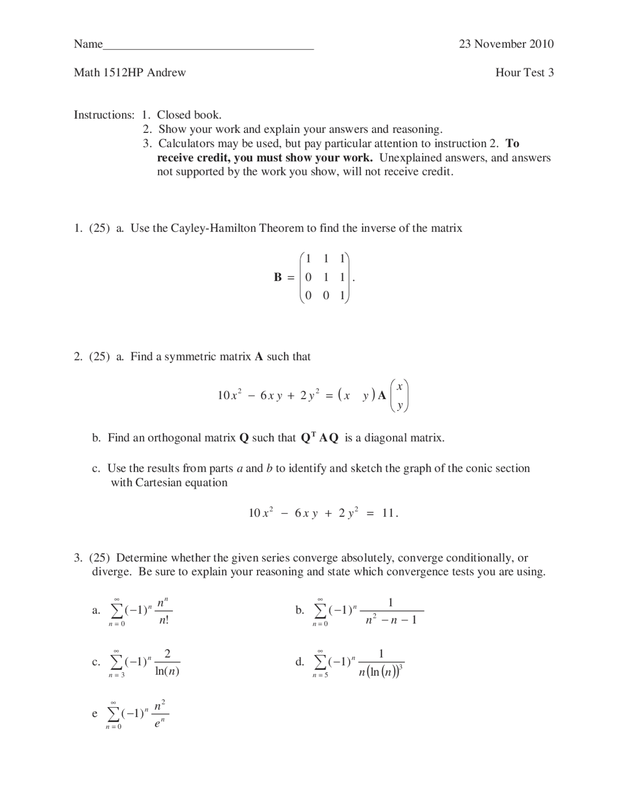 4 Questions With Answer For Exam 3 Honors Calculus Ii Math 1512