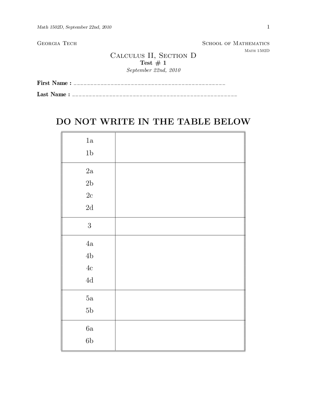 Practice Test 1 Calculus Ii Fall 2010 Math 1502 Docsity