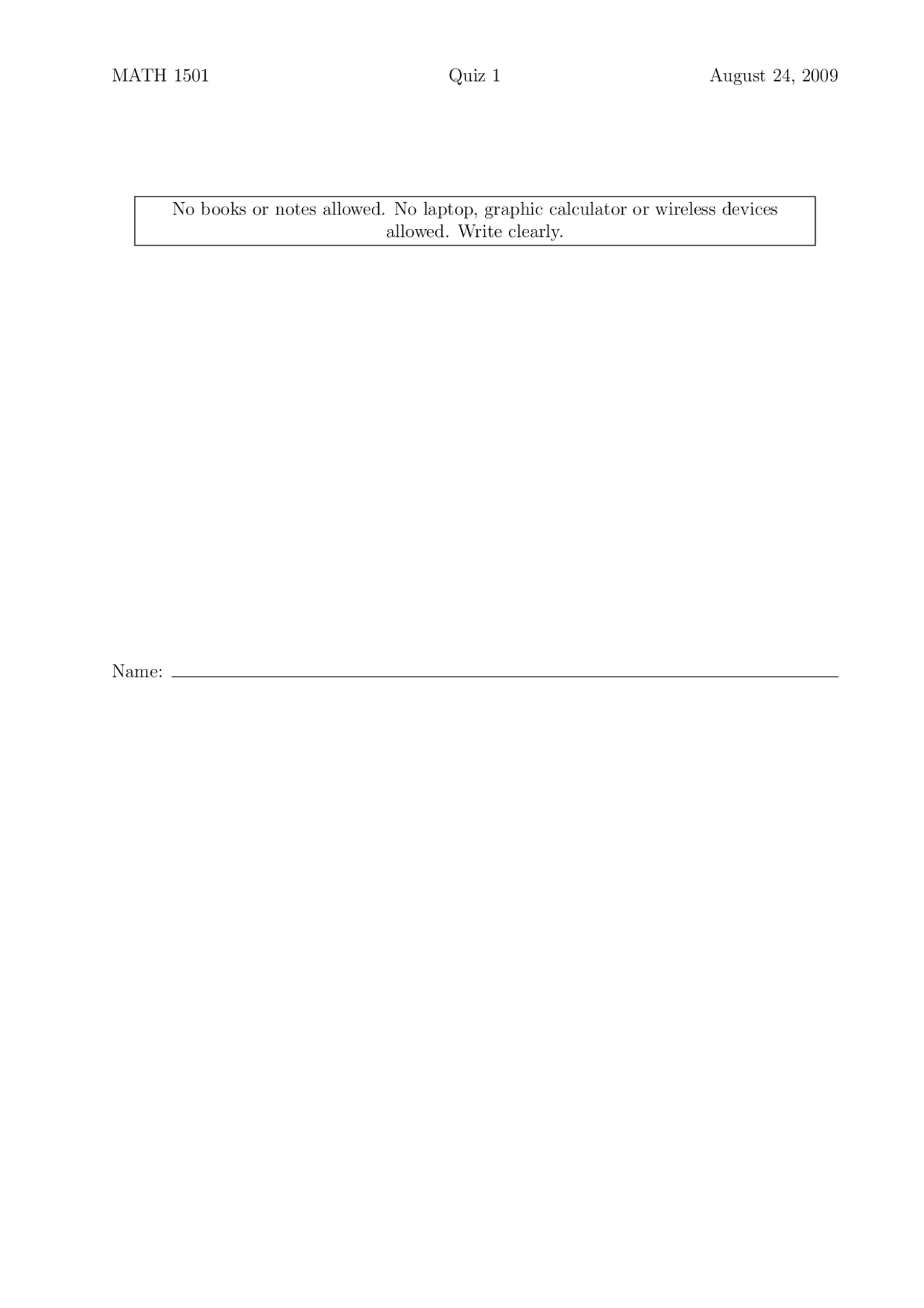2 Questions With Solution Quiz 1 Calculus I Math 1501 Docsity