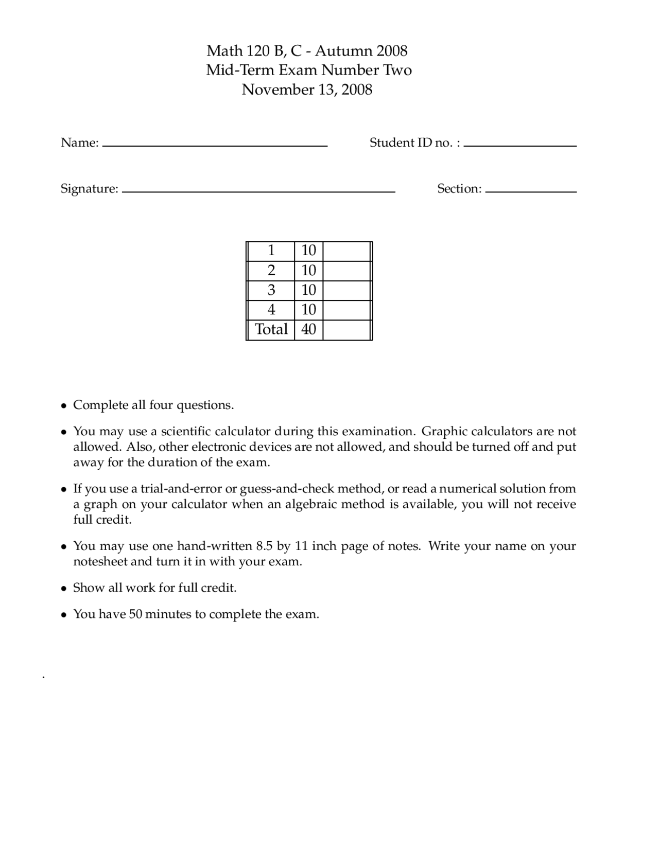 4 Problems On The Inverse Functions Exam 2 Math 120 Docsity
