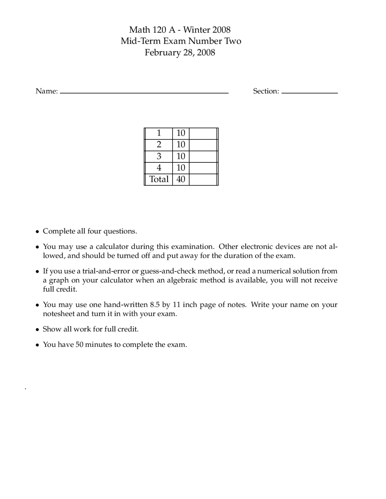 4 Questions With Answer Of Precalculus Exam 2 Math 120 Docsity