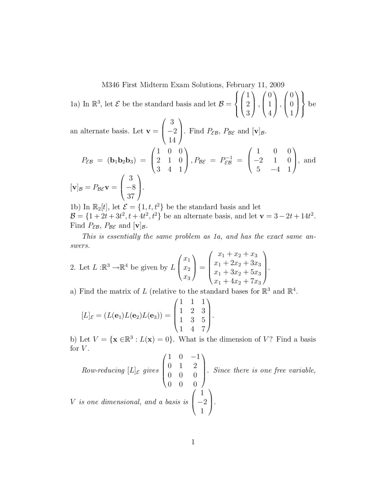 4 Questions With Solutions On Applied Linear Algebra Exam 1 M 346