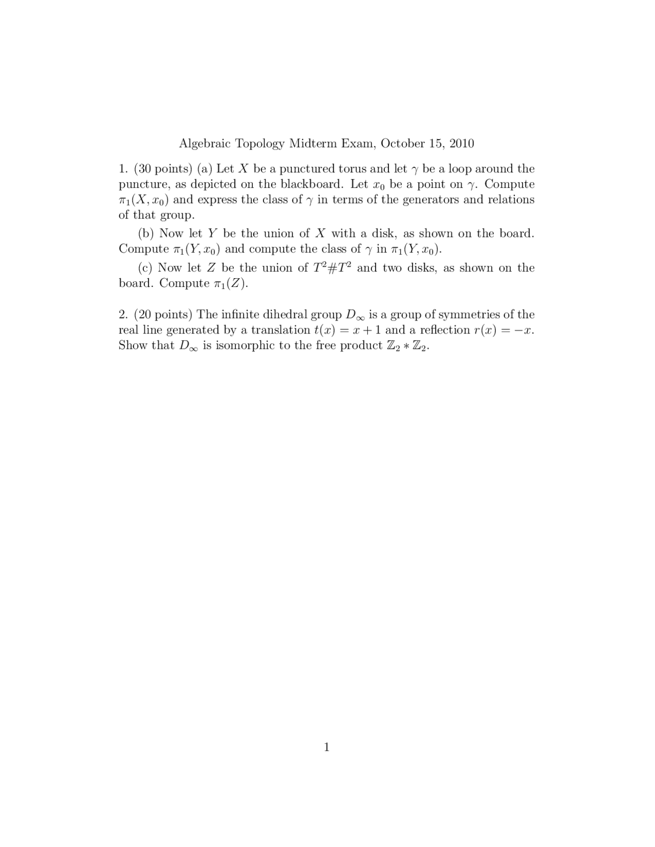 2 Unsolved Problems In Midterm Exam On Algebraic Topology M 382c