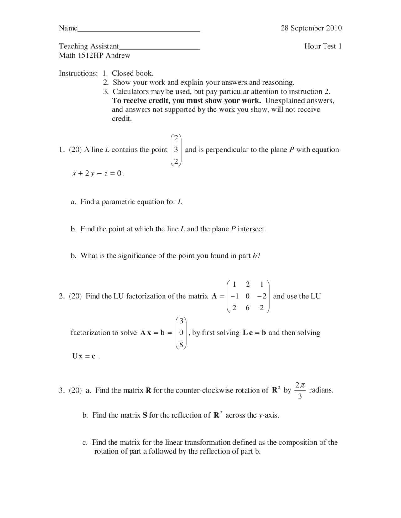 5 Questions With Solution Of Calculus Ii Exam 1 Math 1512 Docsity