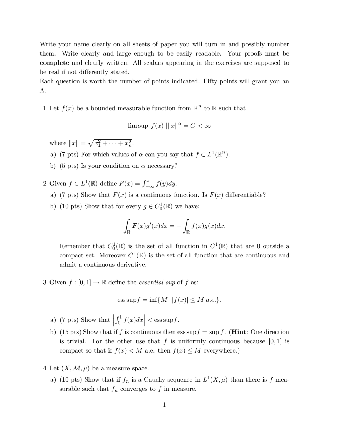 Practice Questions For Exam Real Analysis I Math 6337 Docsity