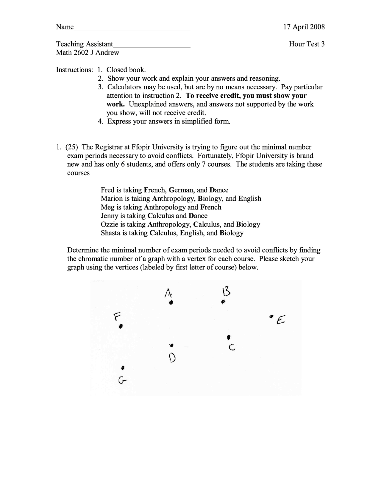 Old Exam Solved Linear And Discrete Mathematics Math 2602 Docsity