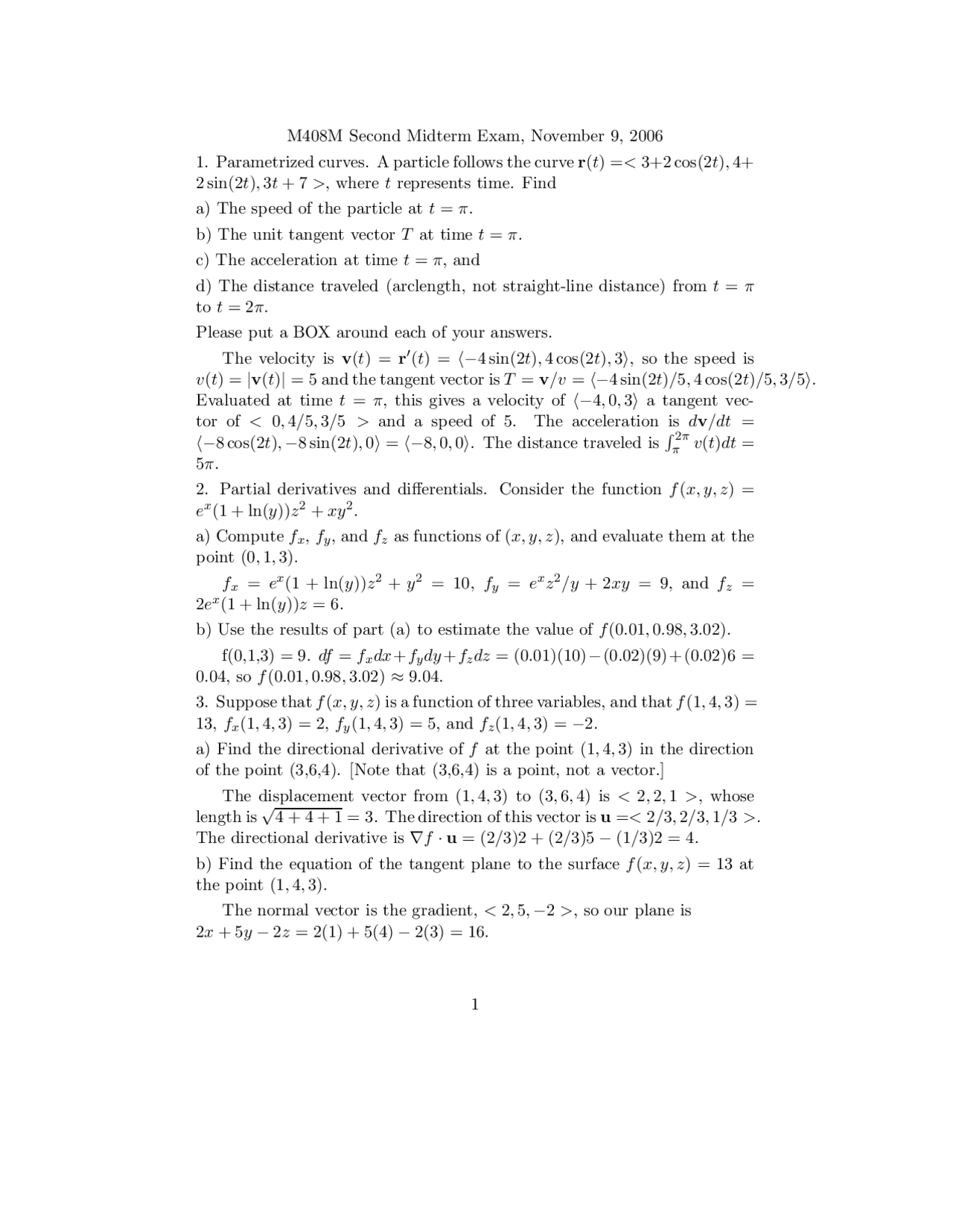 Second Midterm Exam Multivariable Calculus M 408m Docsity