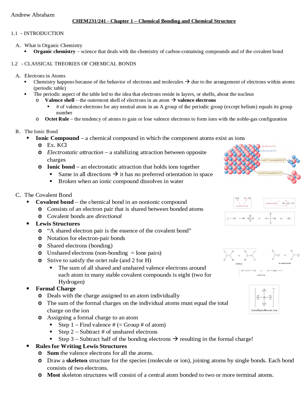 Chemical Bonding and Chemical Structure - Notes | CHEM 231 | Study ...