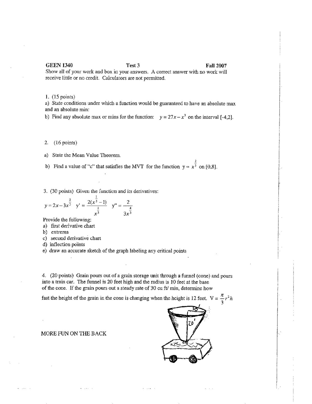 Test 3 Questions On Calculus 1 With Algebra Part A With Answers Appm
