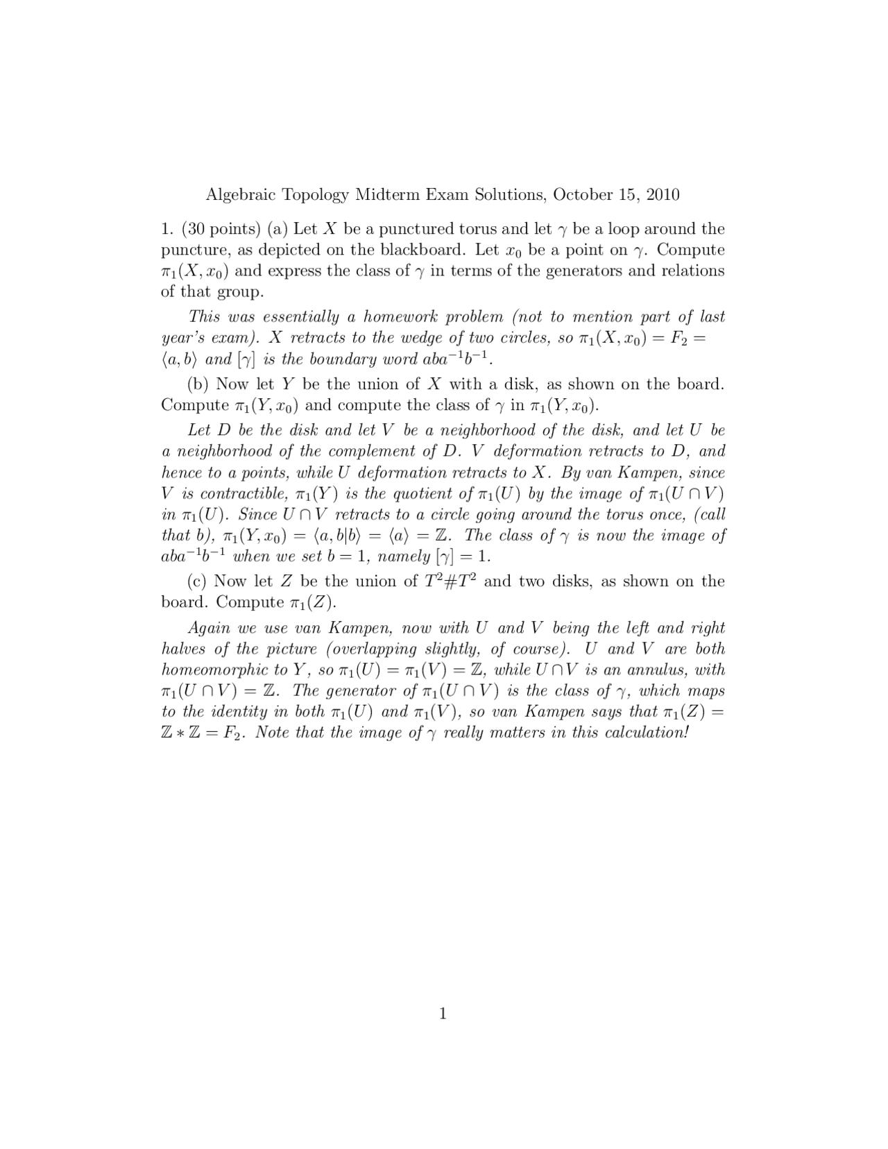 Algebraic Topology Midterm Exam Solution M 382c Docsity