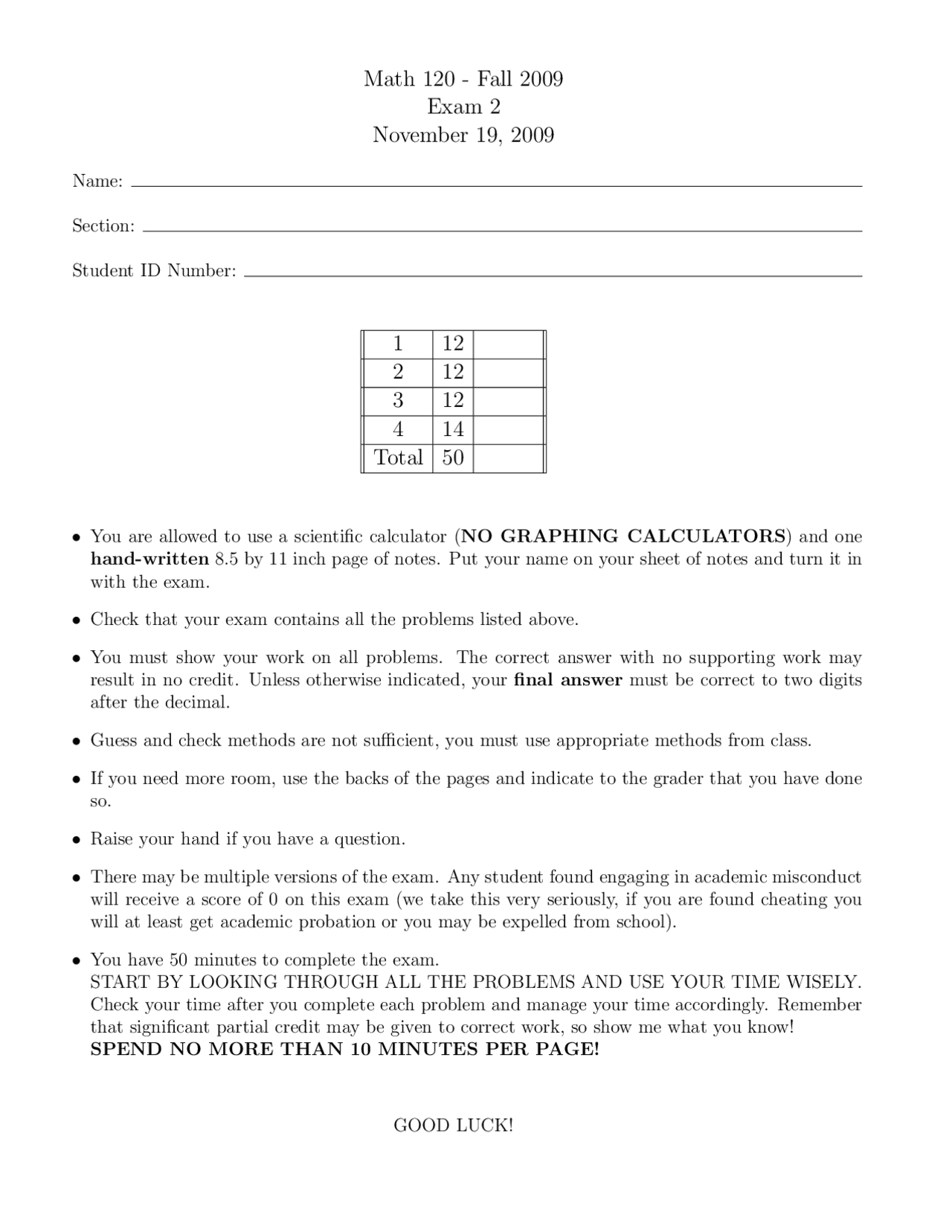 Exam 2 Solved Questions Precalculus Math 120 Docsity