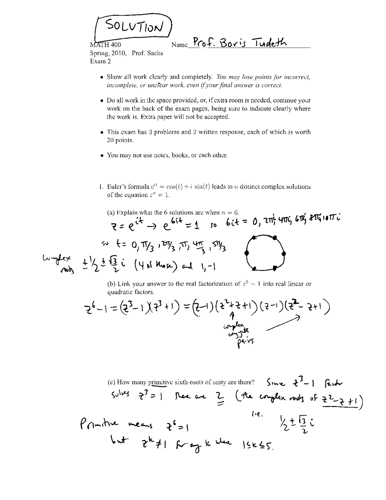 Solved Exam 2 For History Of Mathematics Math 400 Docsity