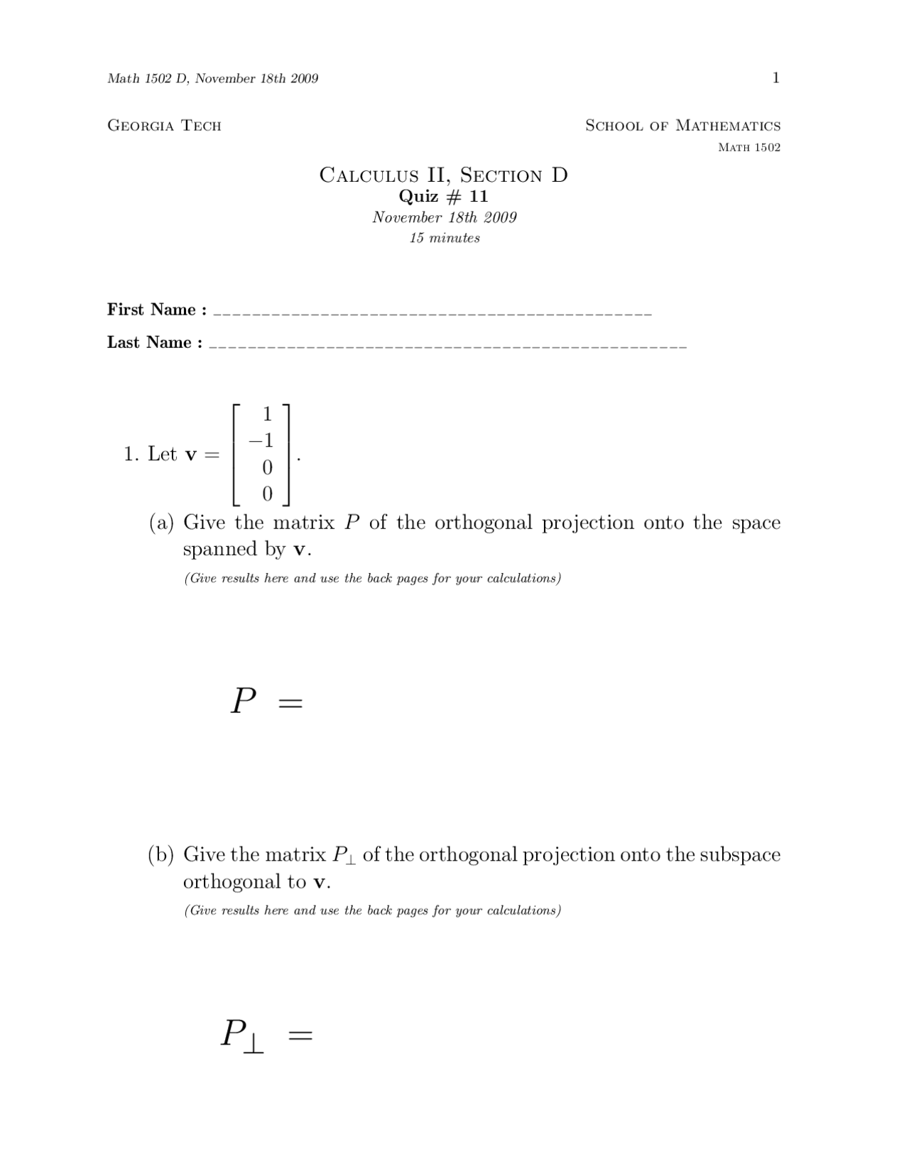 2 Solved Problems On Orthogonal Matrix Quiz 11 Math 1502 Docsity