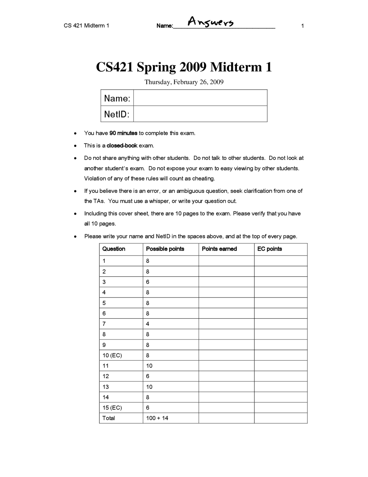 Programming Languages And Compilers Midterm Solutions 2009 Cs 421