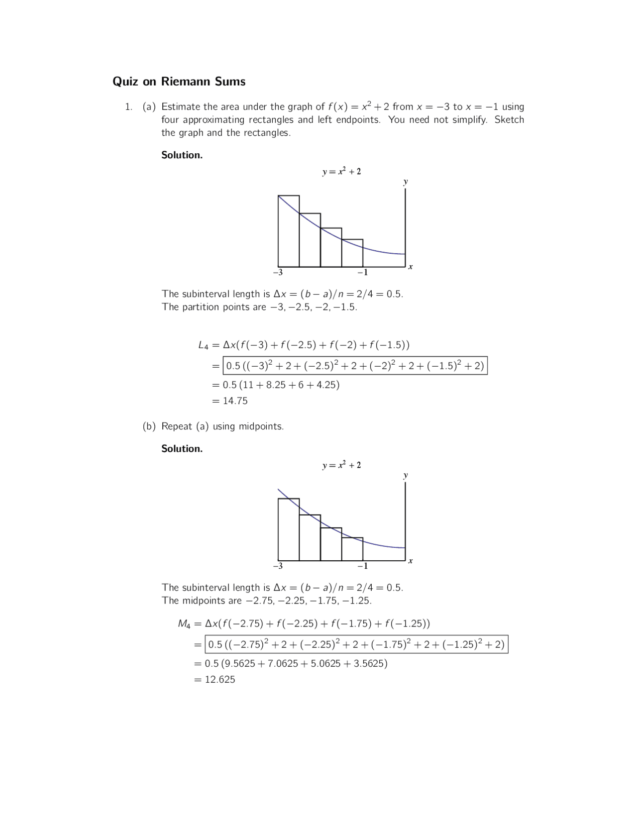 Solutions For Quiz Iv Riemann Sums Appm 1345 Quizzes Calculus