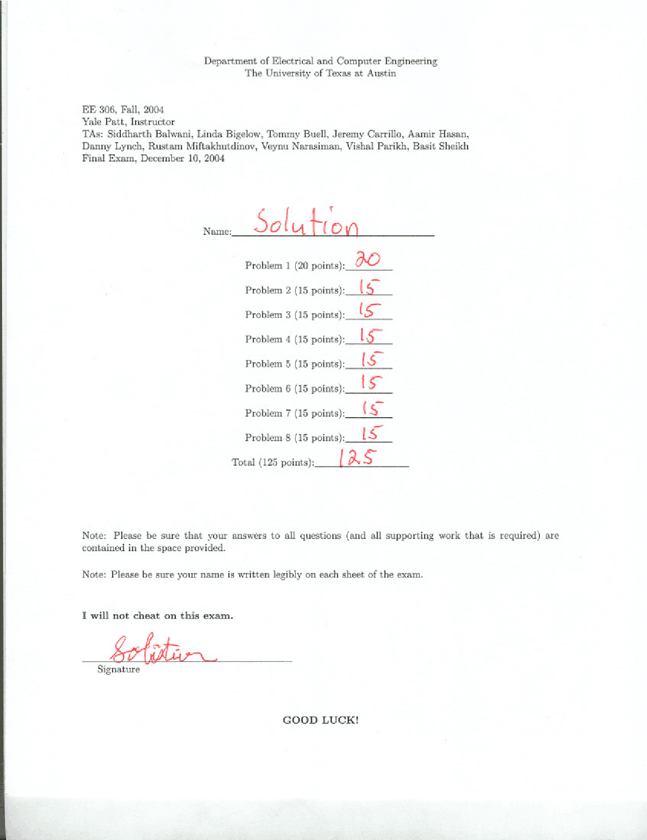 Final Exam With Solutions Introduction To Computing E E 306 Docsity