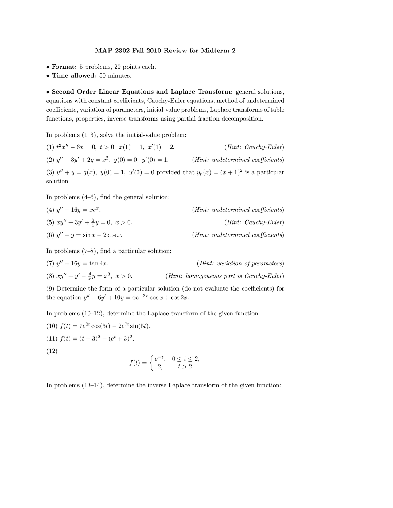 14 Solved Questions On Linear Equations Midterm Exam 2 Map 2302