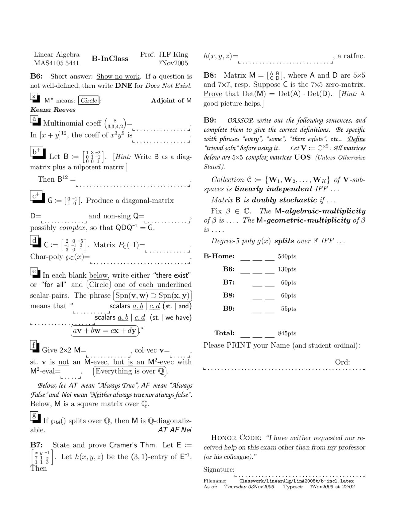 Practice Midterm Exam Linear Algebra I Mas 4105 Docsity