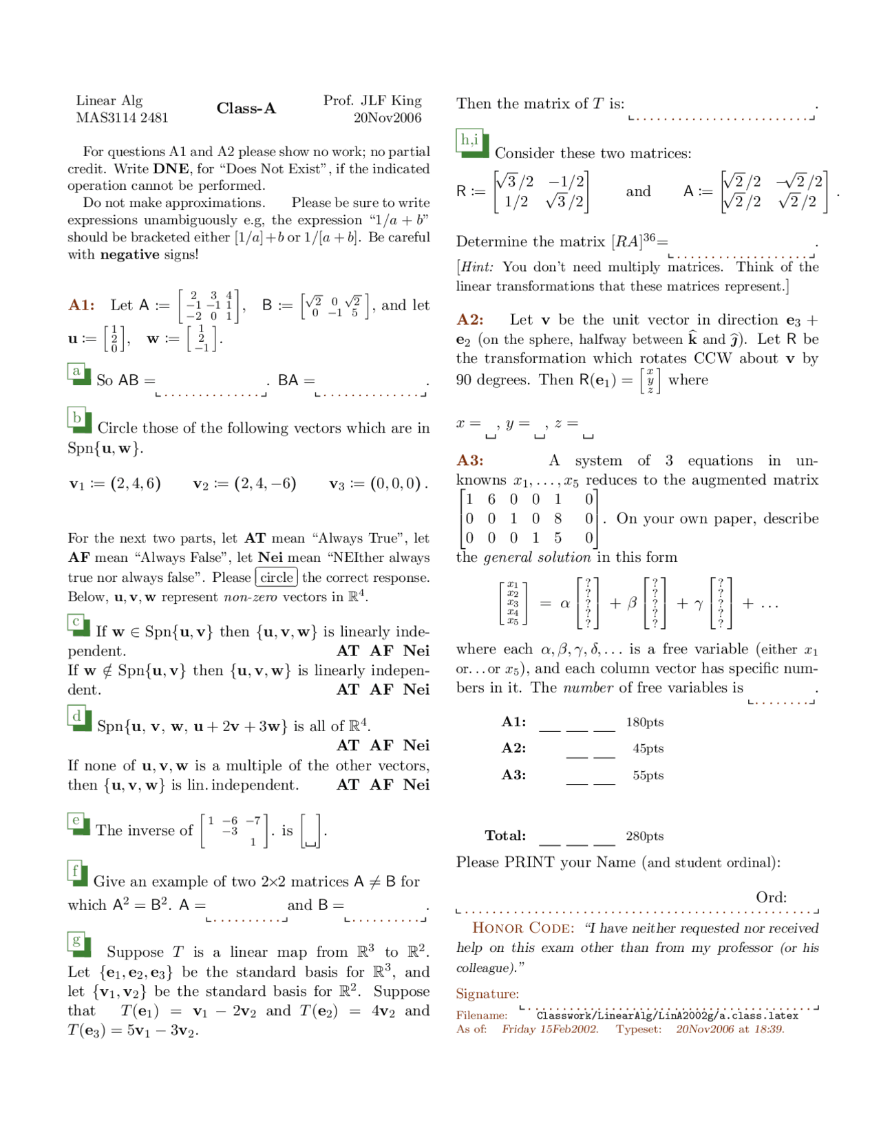 Practice Questions Computational Linear Algebra Mas 3114 Docsity