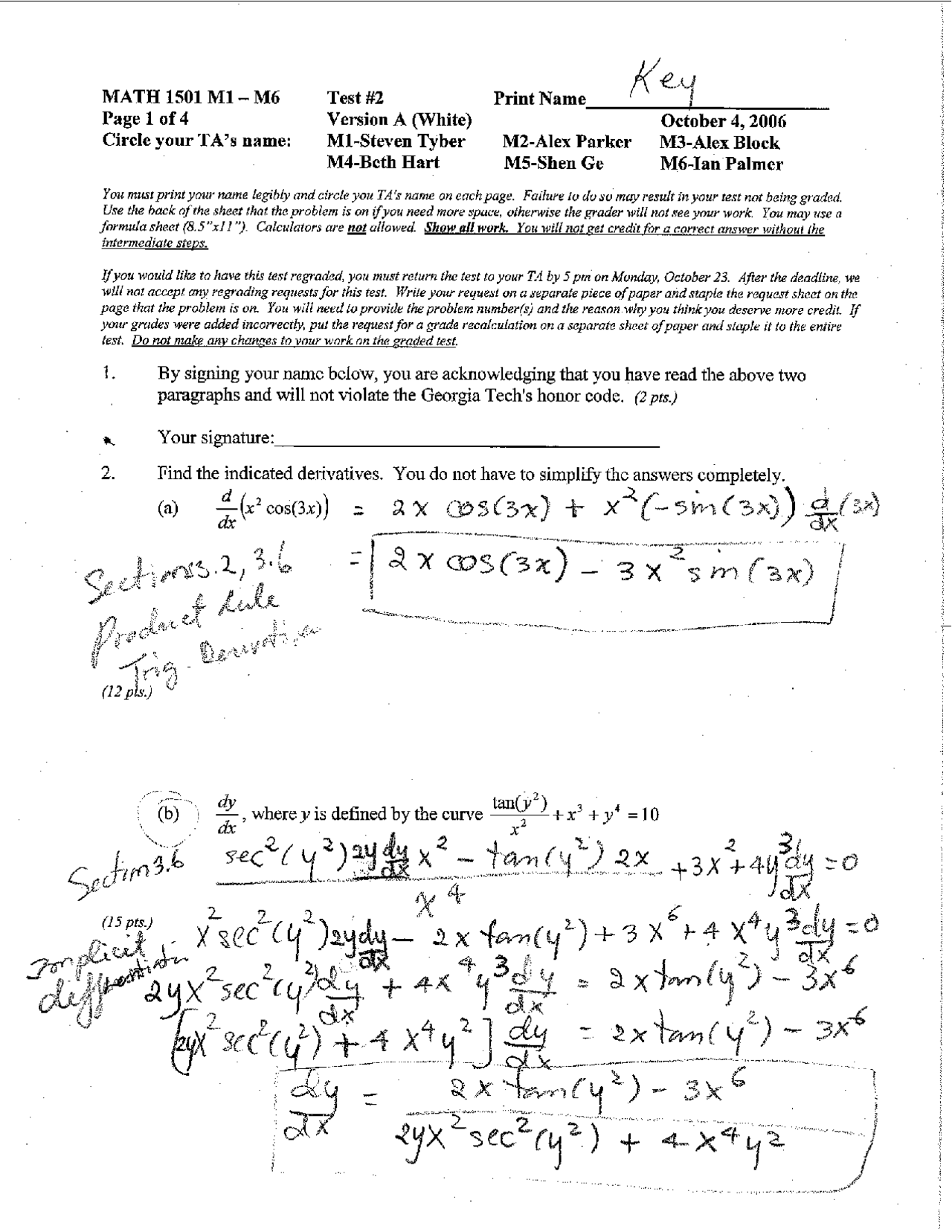 7 Solved Questions On Implicit Differentiation Exam 2 Math 1501