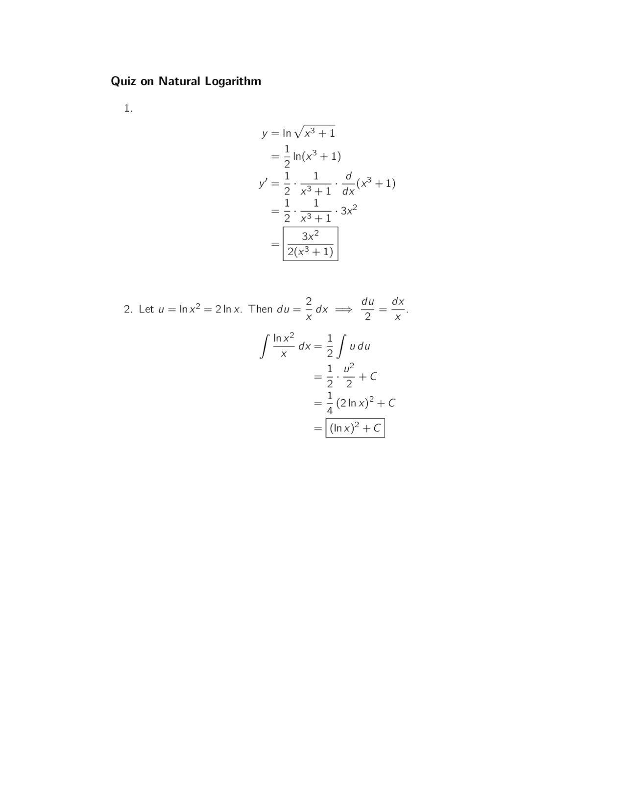 Natural Logarithm Calculus 1 With Algebra Part B Quiz 8 Solved