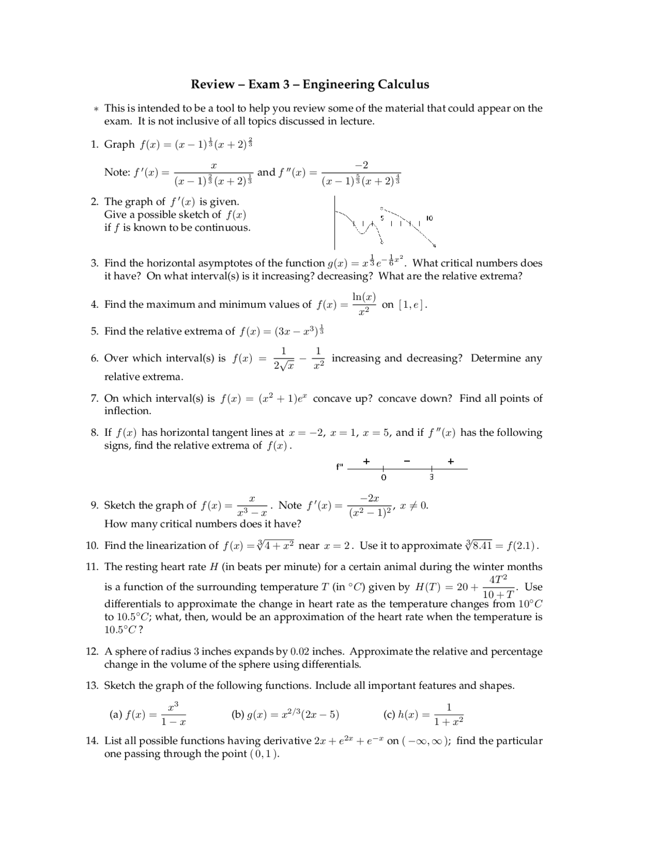 Exam 3 Review Problems Analytical Geometry And Calculus 1 Mac 2311