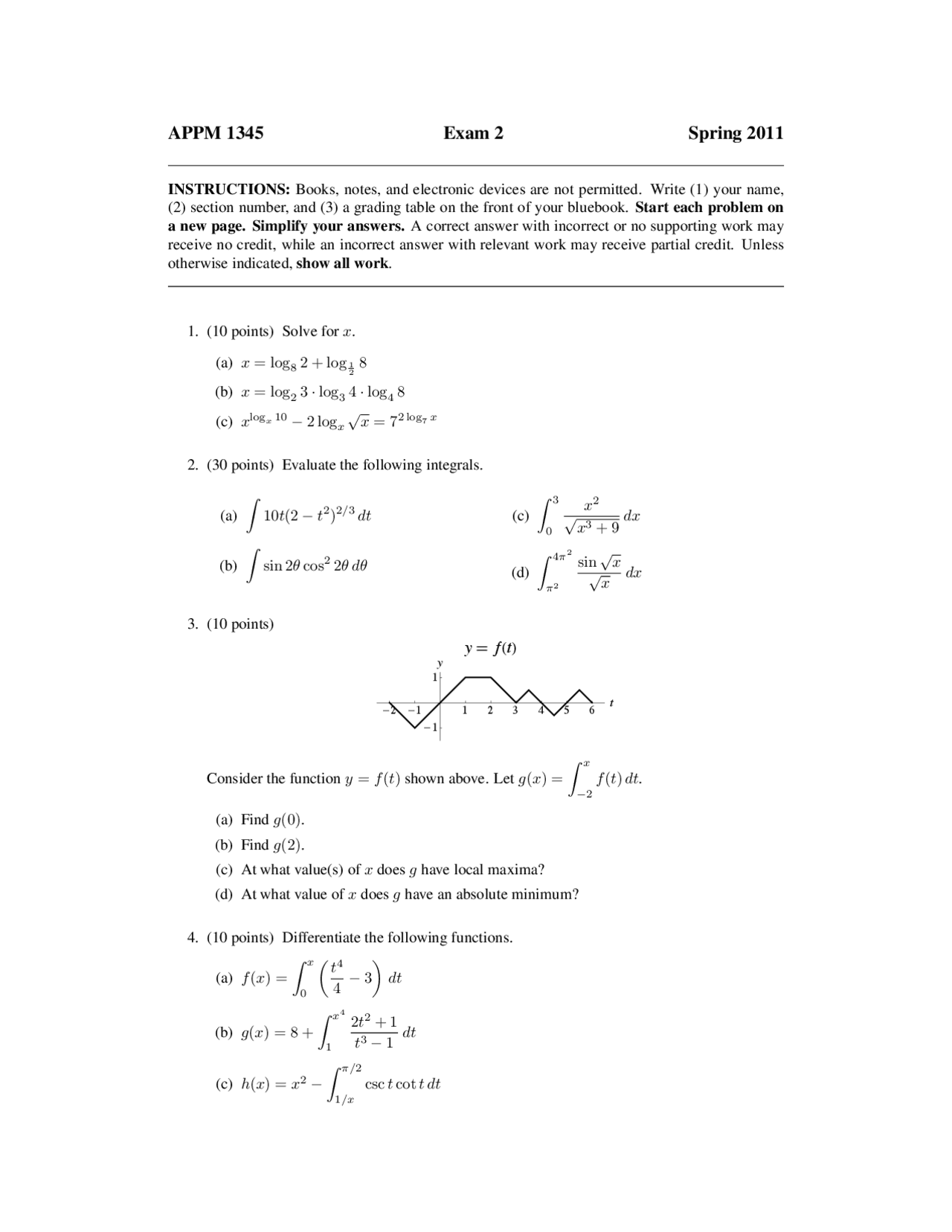 Solutions For Test 2 Calculus 1 With Algebra Part B Appm 1345