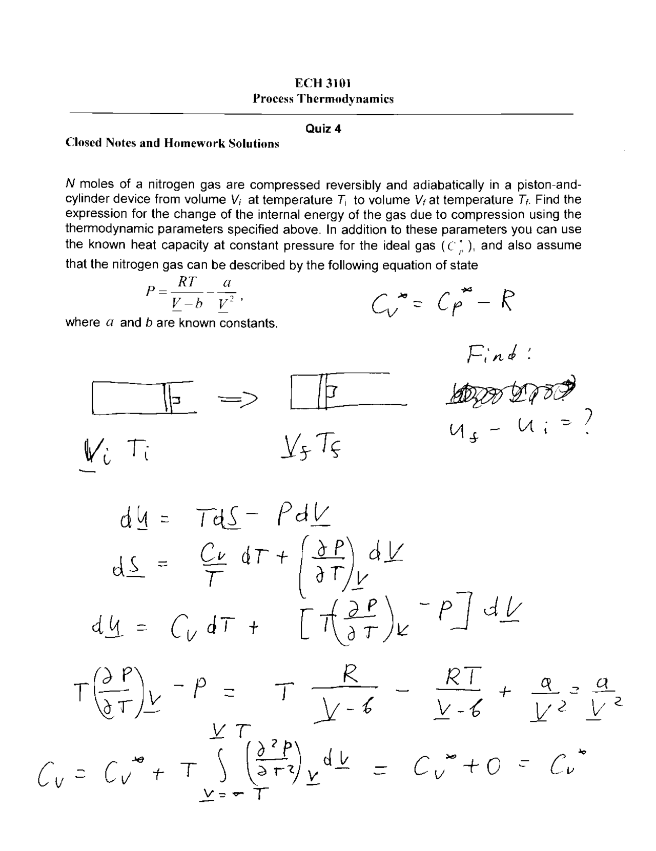 Quiz 4 With Resolution Process Thermodynamic Ech 3101 Docsity