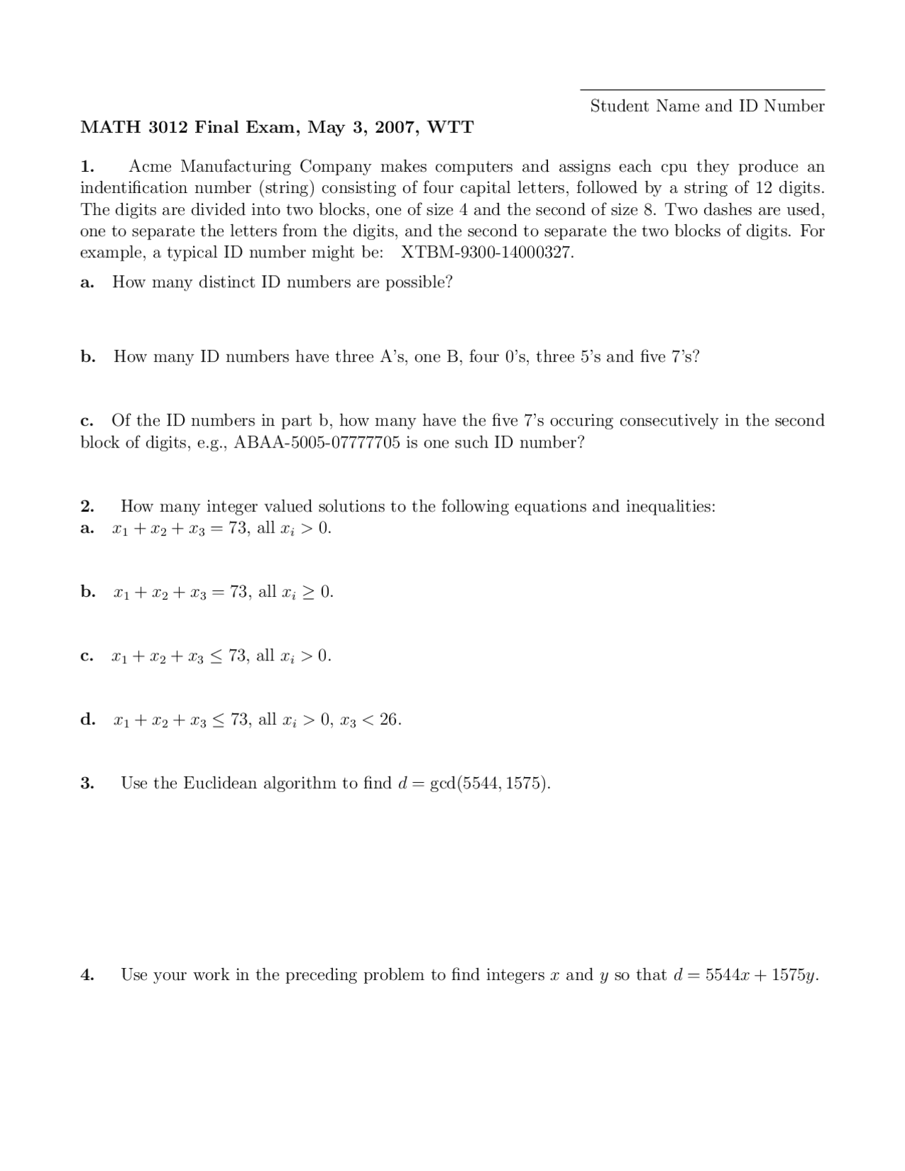 21 Questions On Applied Combinatorics Final Exam Math 3012 Docsity